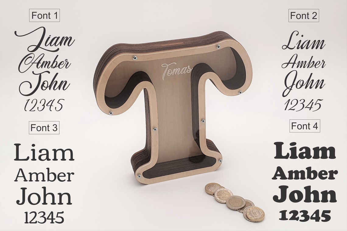 Letter Piggy Bank Wooden Coin Bank Personalized Wood Gift | Etsy