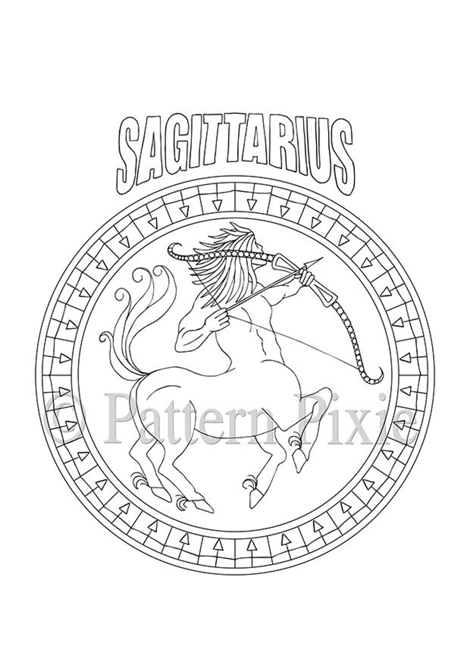 Adult Coloring Page Zodiac Sagittarius - Etsy