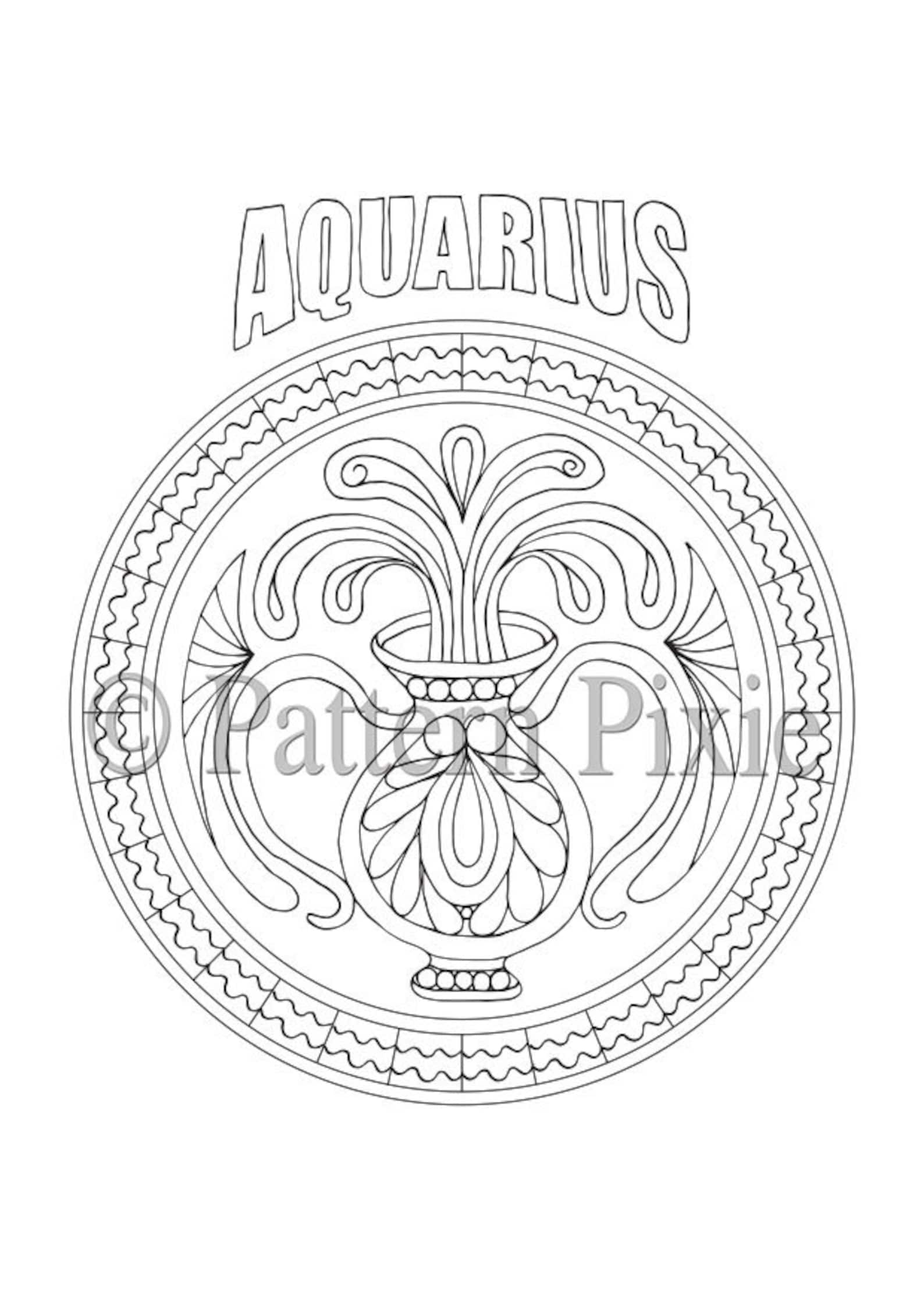 Adult Coloring Page Zodiac Aquarius - Etsy