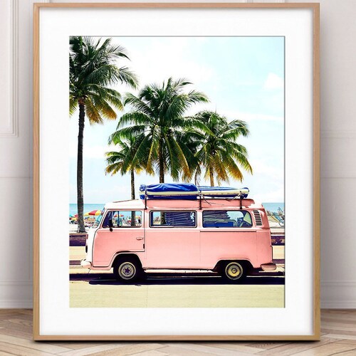 Pink Combi Van Print Modern Beach Coastal Retro Van Wall Art - Etsy