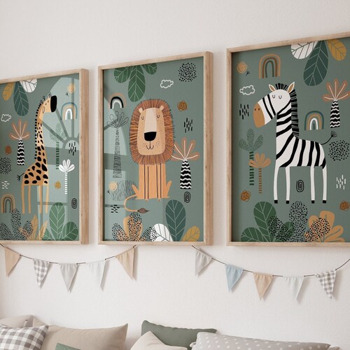 Safari Nursery Wall Prints Boho Nursery Prints Set of 3 - Etsy