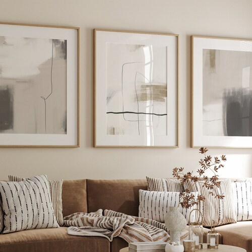 Neutral Abstract Set of 3 Wall Art Prints Line Art Modern - Etsy