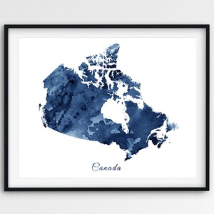 Canada Map Print, Canada Wall Art, Canada Watercolor Deep Blue, Canada ...