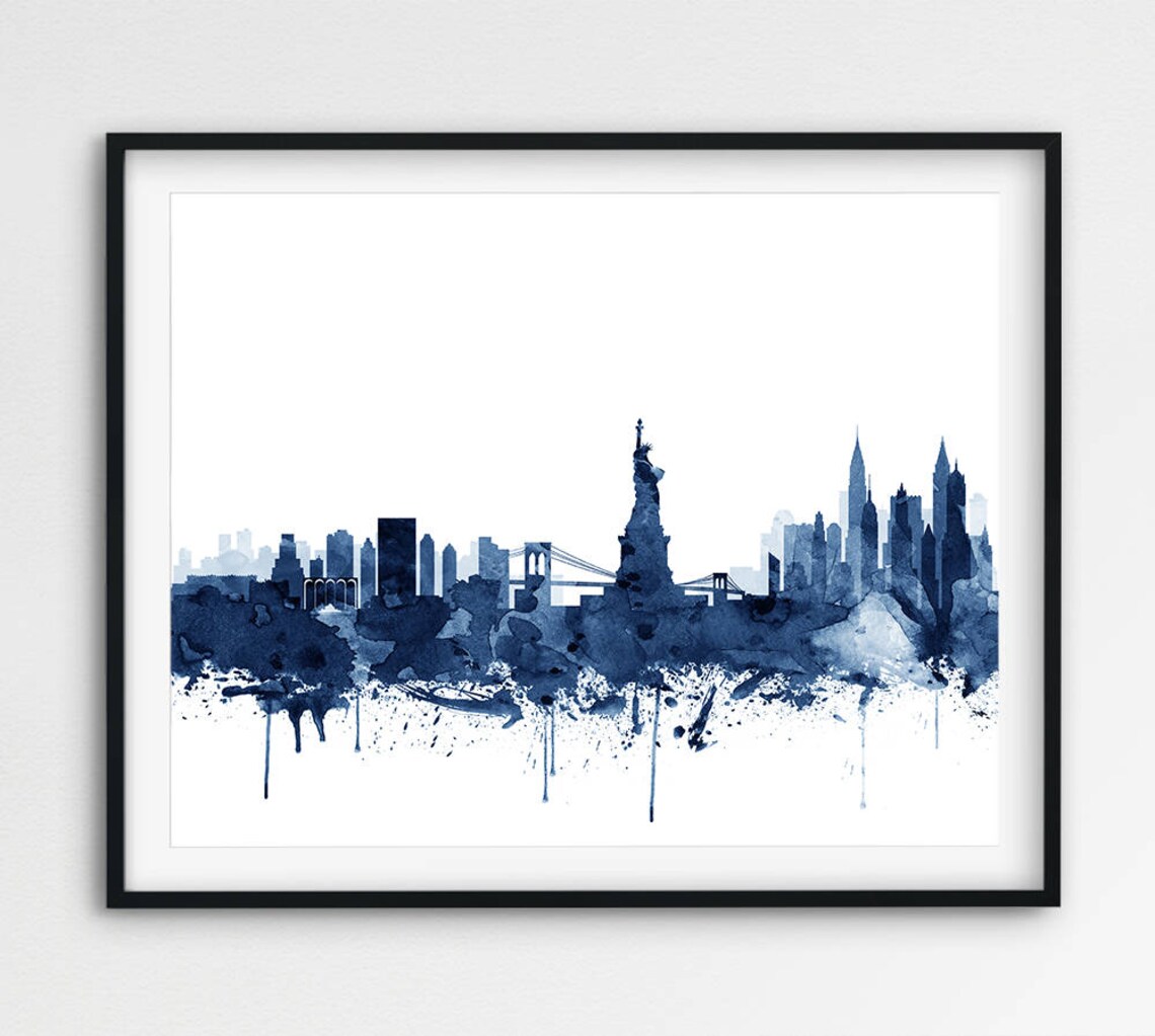 New York City Print, New York Skyline Wall Art, NY Cityscape Watercolor ...
