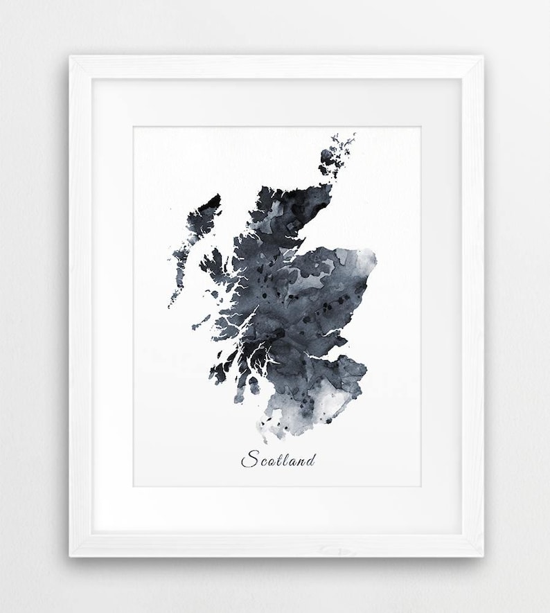 Scotland Map Print Scotland Watercolor Map Scotland Art Grey - Etsy ...