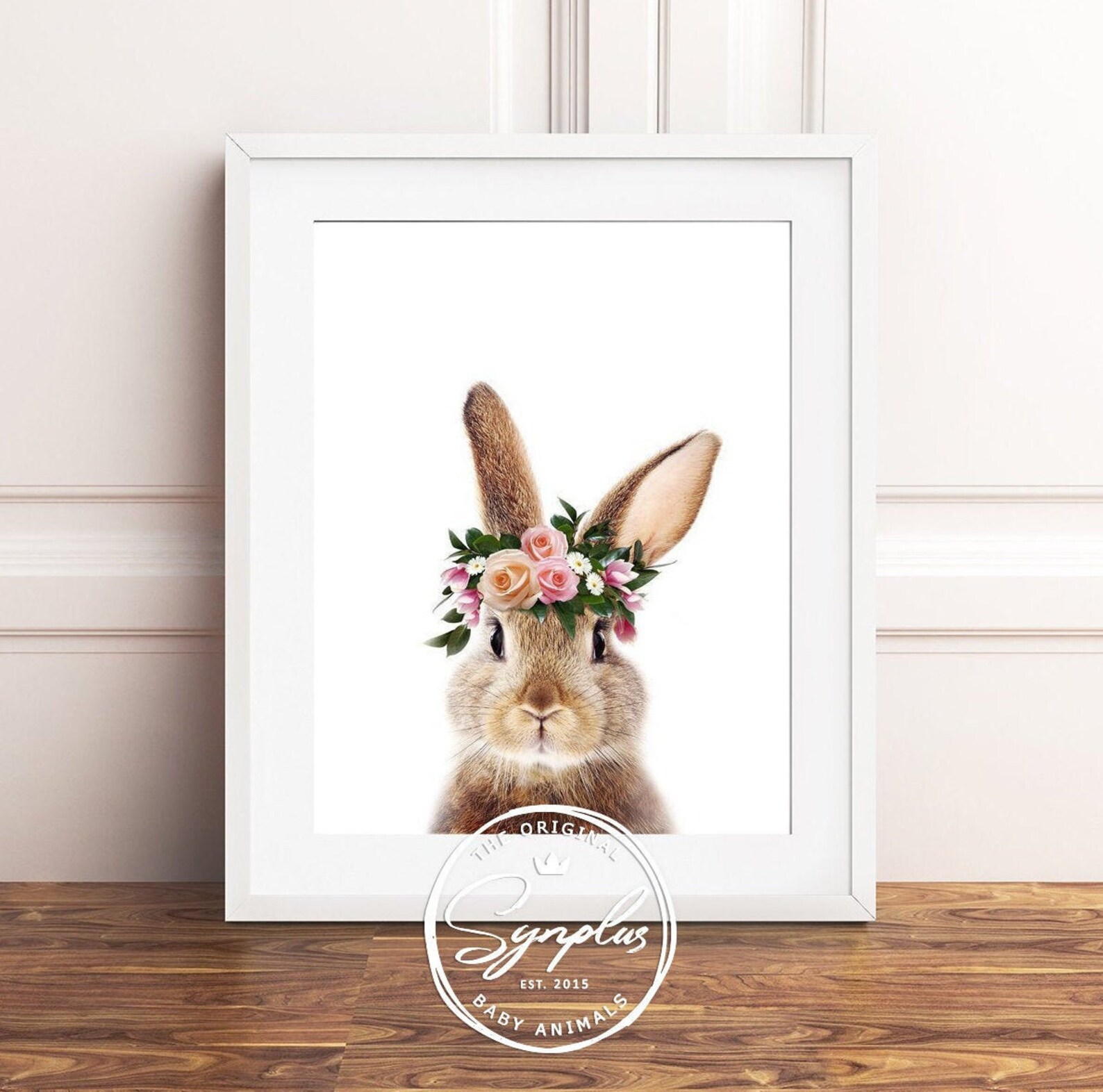 Bunny Rabbit Print Rabbit Flower Crown Nursery Wall Art - Etsy