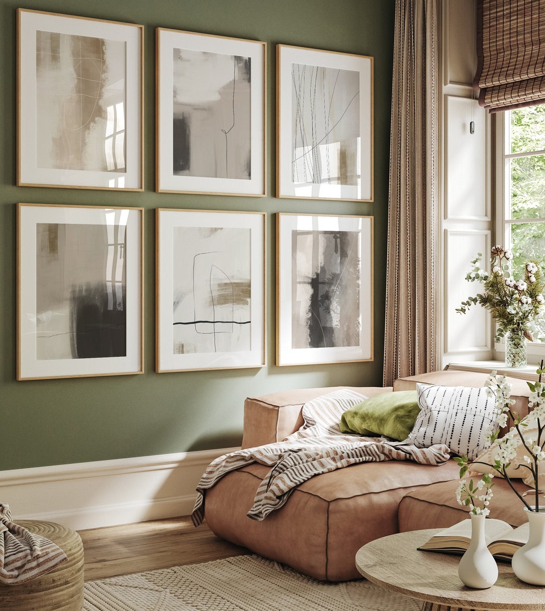 Neutral Gallery Wall Art Set of 6 Abstract Prints, Beige Black White ...