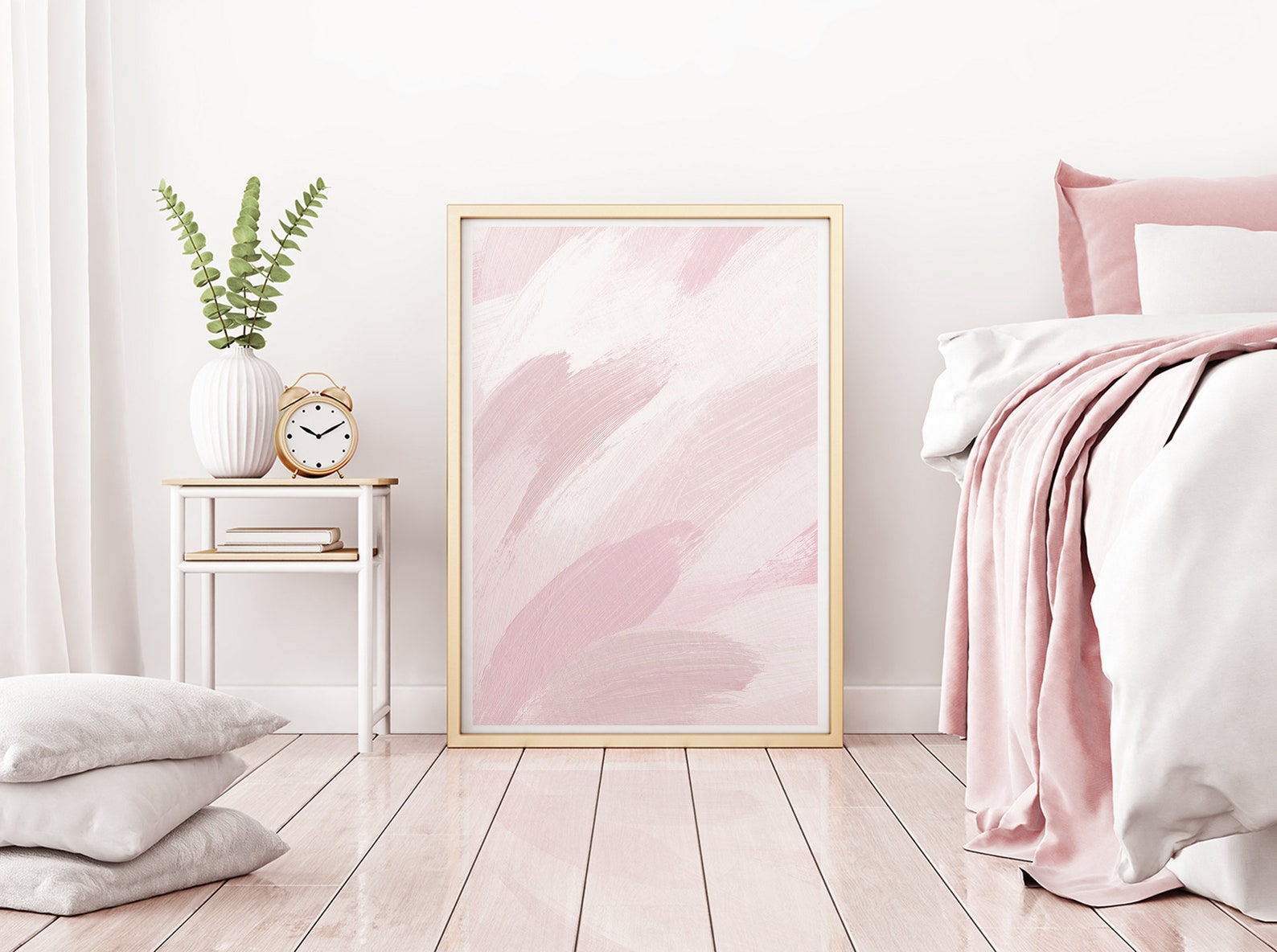 Set of 3 Pink Wall Art Prints, Abstract Pink Brush Strokes Art ...