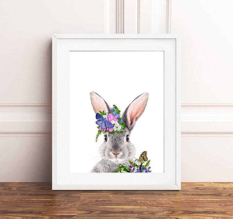 Bunny Print Baby Rabbit Flower Crown Floral Baby Animals - Etsy