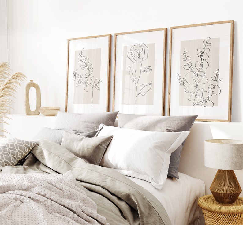 Neutral Wall Art Prints Botanical Line Art Set of 3 Beige - Etsy