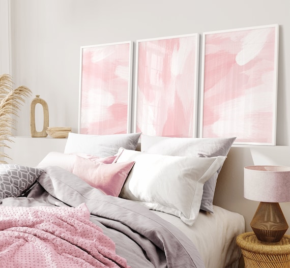 Set of 3 Abstract Prints Pink and White Brush Strokes Painting Wall Art Minimalist Modern Girls Room Nursery Bedroom Wall Decor Printable Etsy