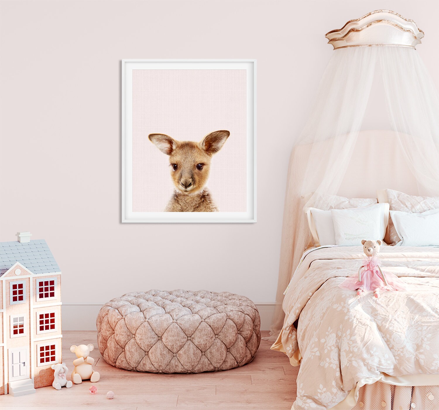 Baby Kangaroo Print, Pink Nursery Wall Art, Australian Animal Prints ...