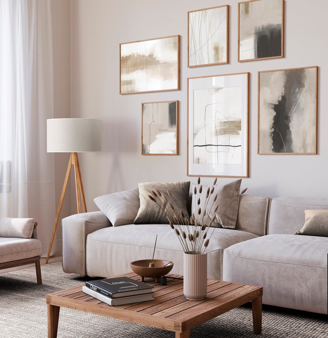 Neutral Gallery Wall Art Set of 6 Abstract Prints Beige Black - Etsy