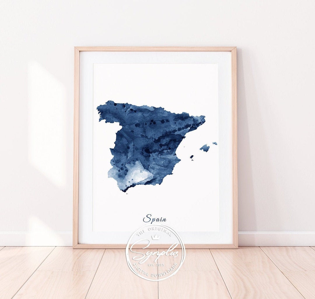 Spain Map Print, Spain Wall Art, Spain Watercolor Blue, Navy, Spain Map ...