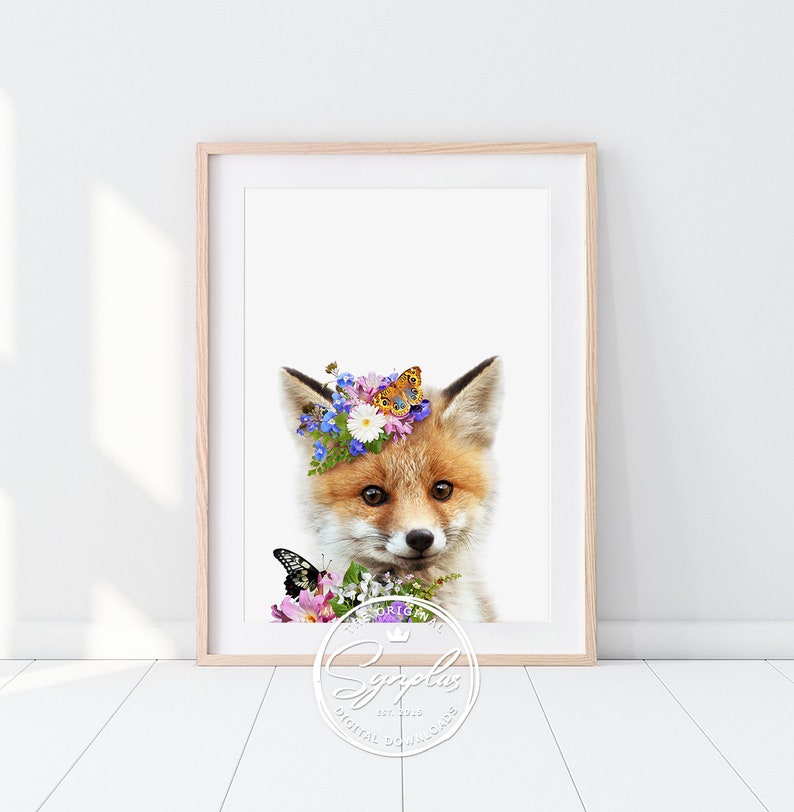 Baby Animals Print, Nursery Animal Prints, Animals Flower Crown, Set 3 ...