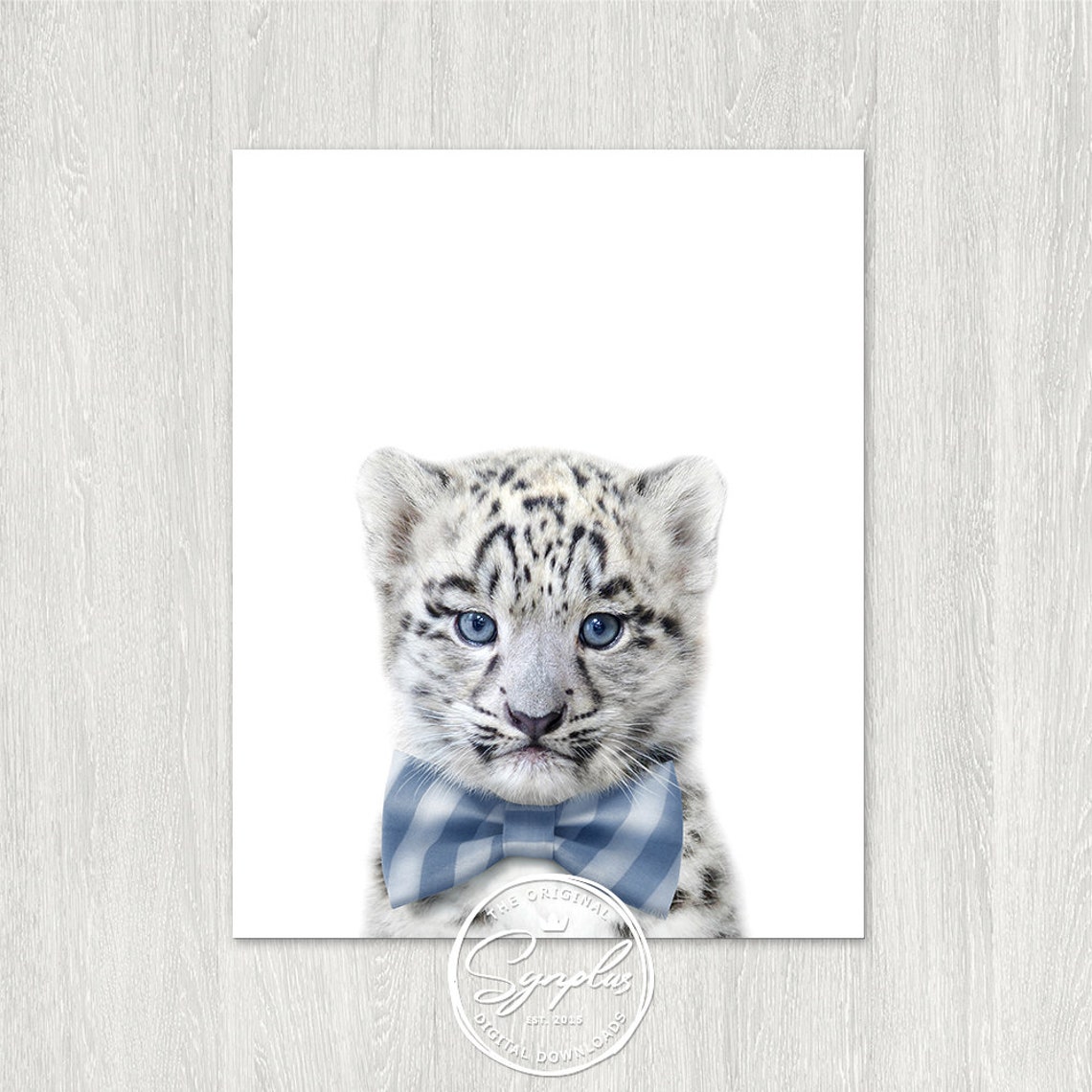 Baby Snow Leopard With Bow Tie Print, Baby Animals & Bow Ties, Nursery ...