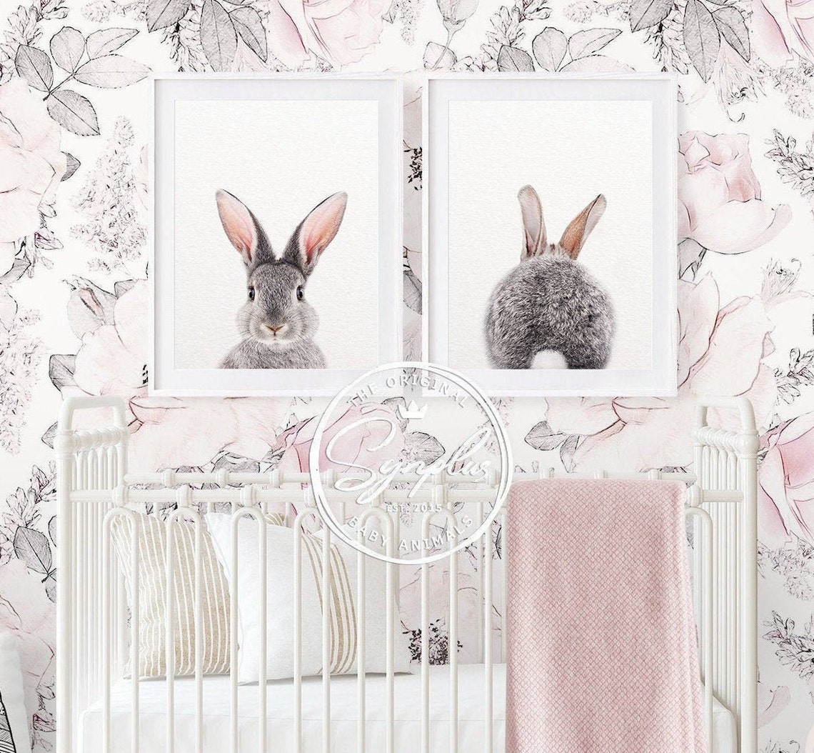 Set of 2 Bunny Print Rabbit Print Nursery Art Woodland | Etsy