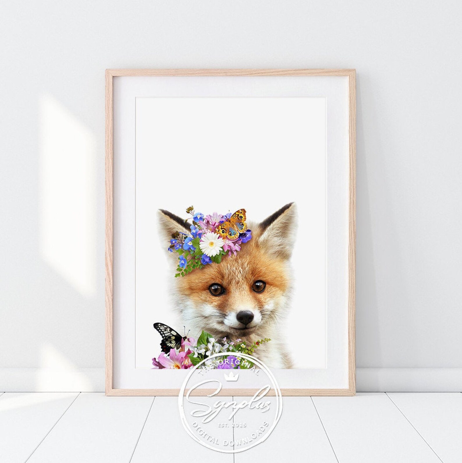 Baby Fox Print Fox With Flowers Baby Animals Flower Crown - Etsy
