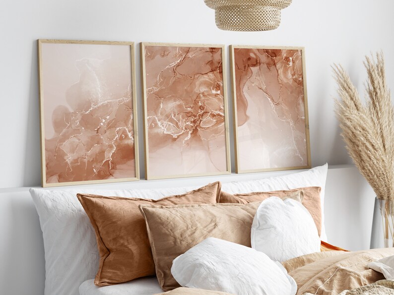 Terracotta Wall Art Prints, Abstract Set of 3 Prints, Marble Wall ...