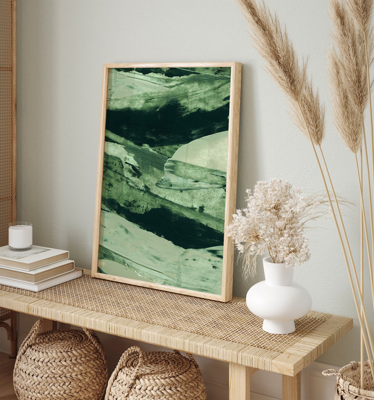 Abstract Green Wall Art Prints, Green Brush Strokes Art, Set of 3 ...