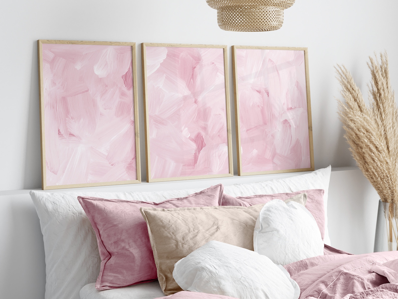 Set of 3 Pink Wall Art Prints Abstract Pink White Brush - Etsy