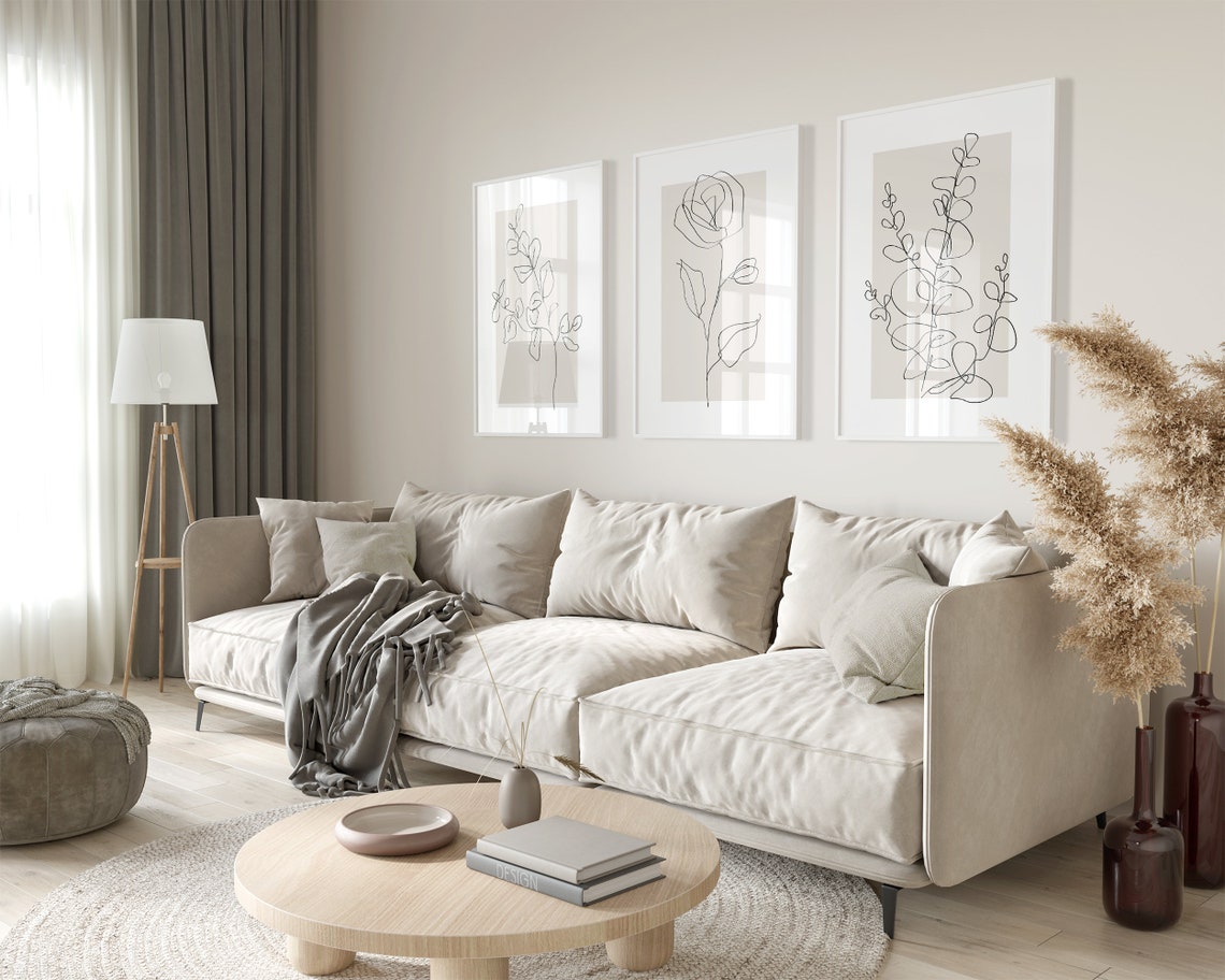 Neutral Wall Art Prints Botanical Line Art Set of 3 Beige - Etsy