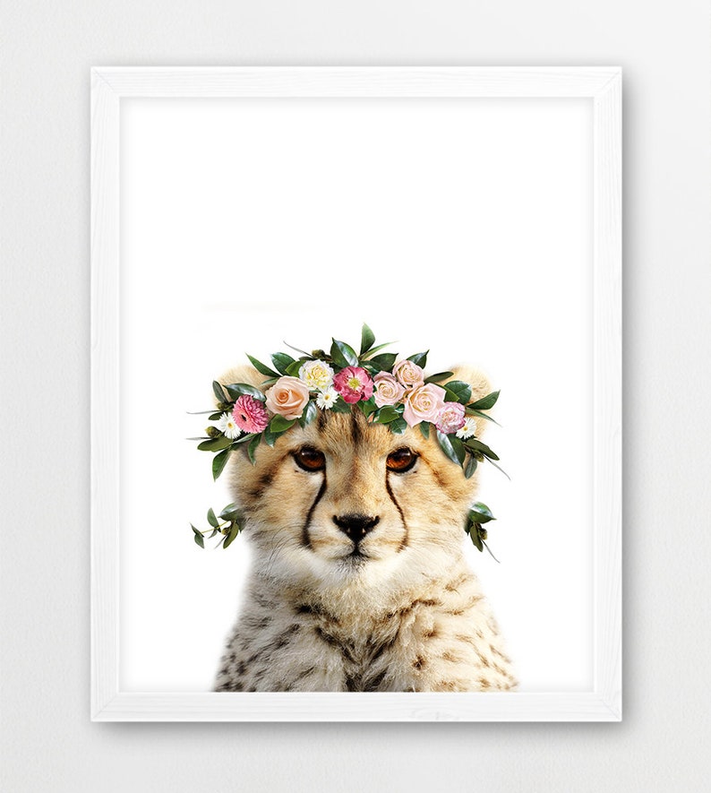 Baby Cheetah Print, Flower Crown, Nursery Animal Prints, Baby Animals ...