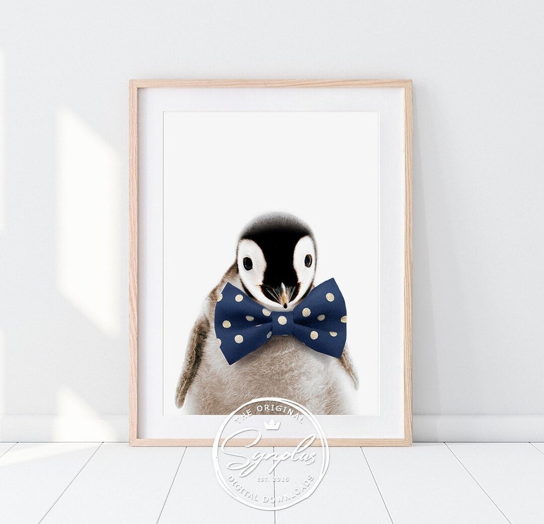 Baby Penguin With Bow Tie Print, Baby Animals & Bow Ties, Nursery Decor ...