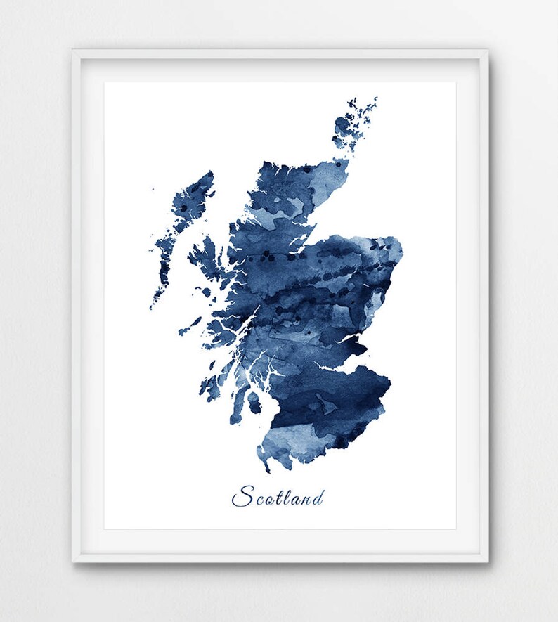 Scotland Map Print, Scotland Wall Art, Scotland Watercolor Blue ...