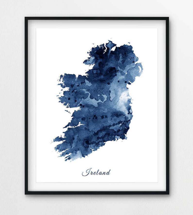 Ireland Map Print Ireland Wall Art Ireland Watercolor Blue - Etsy