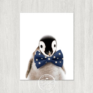 Baby Penguin With Bow Tie Print, Baby Animals & Bow Ties, Nursery Decor ...