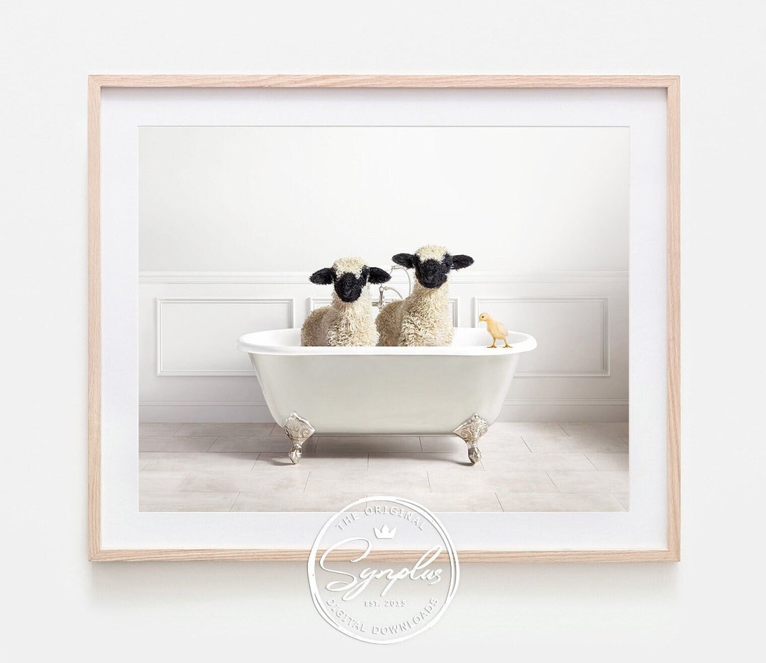 Blacknose Lamb in Bathtub Printable Art, Lambs & Chick Bathing, Whimsy ...