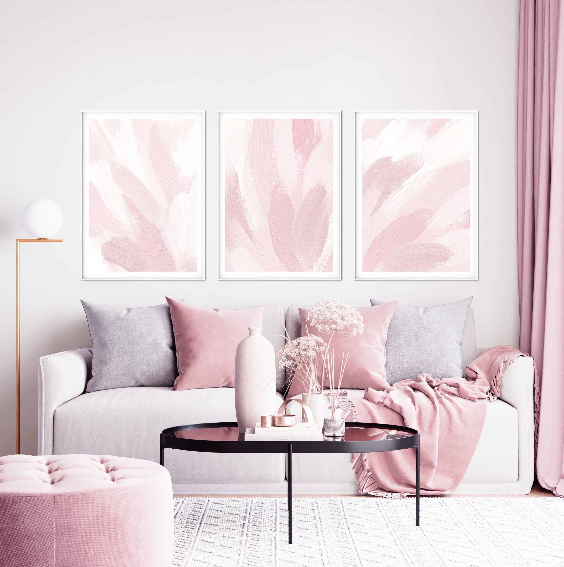 Set of 3 Pink Wall Art Prints Abstract Pink Brush Strokes - Etsy