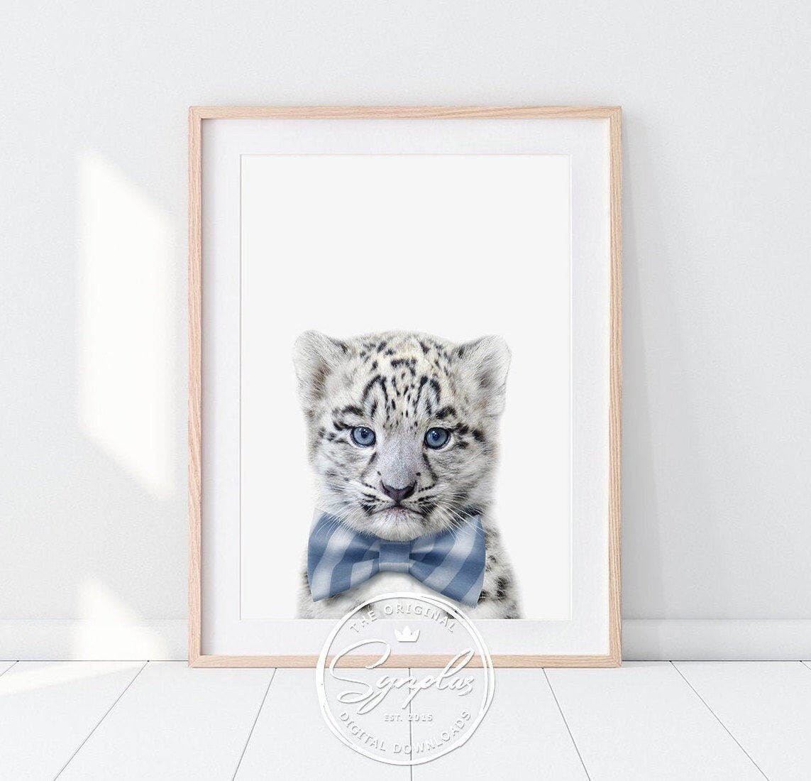Baby Snow Leopard With Bow Tie Print, Baby Animals & Bow Ties, Nursery ...