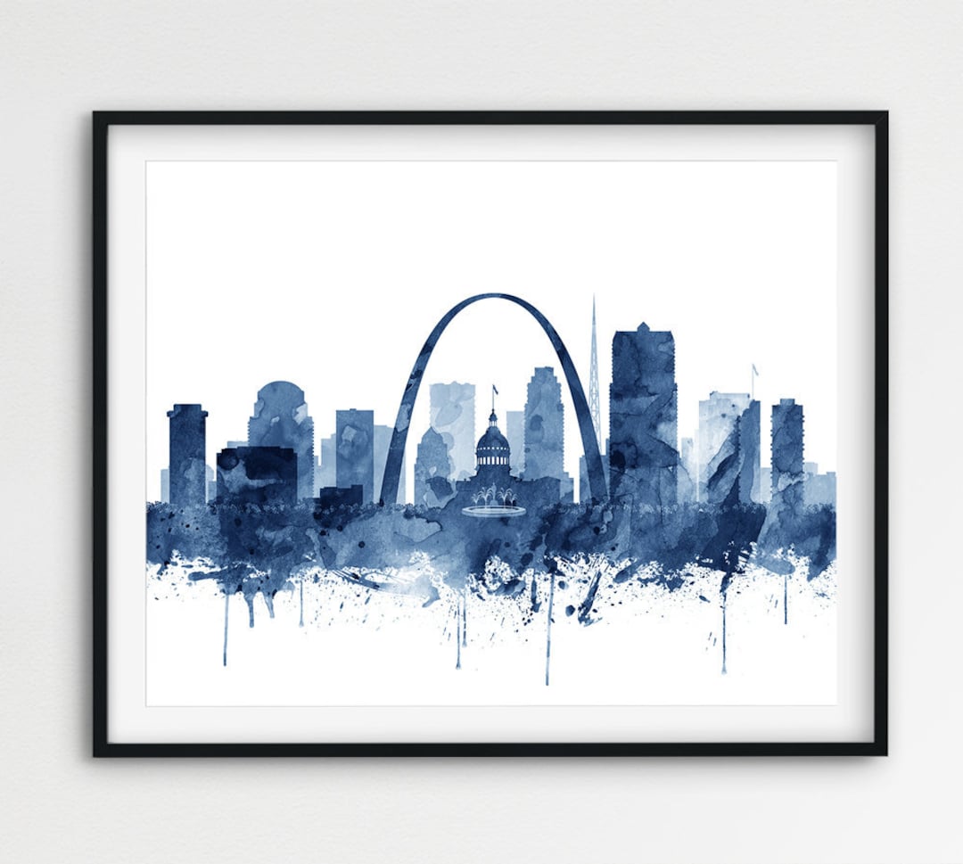 Saint Louis Skyline Print, St. Louis Watercolor Navy Blue, St. Louis ...