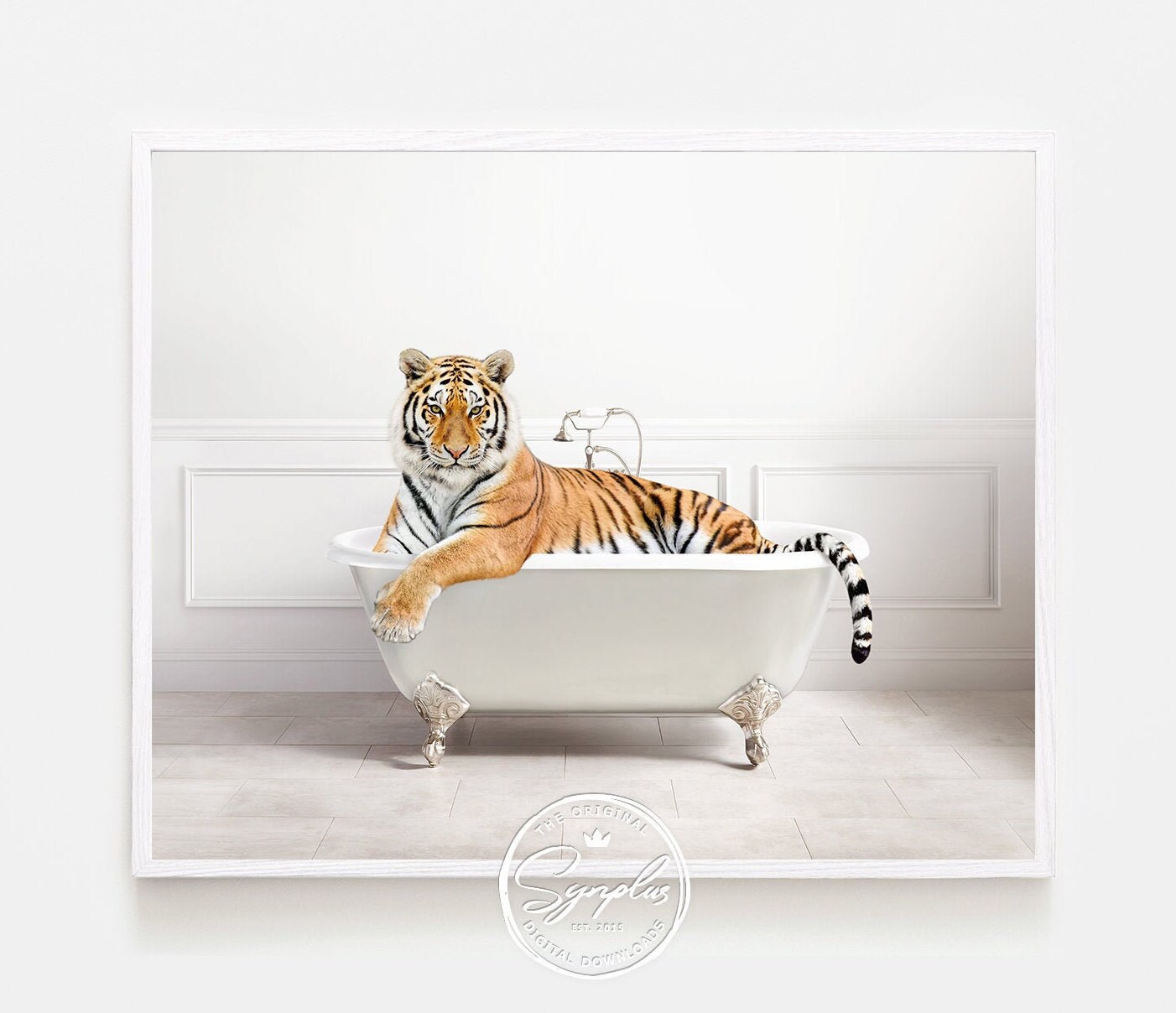 Tiger in a Bathtub Tiger Taking a Bath Tiger Bathing Whimsy | Etsy