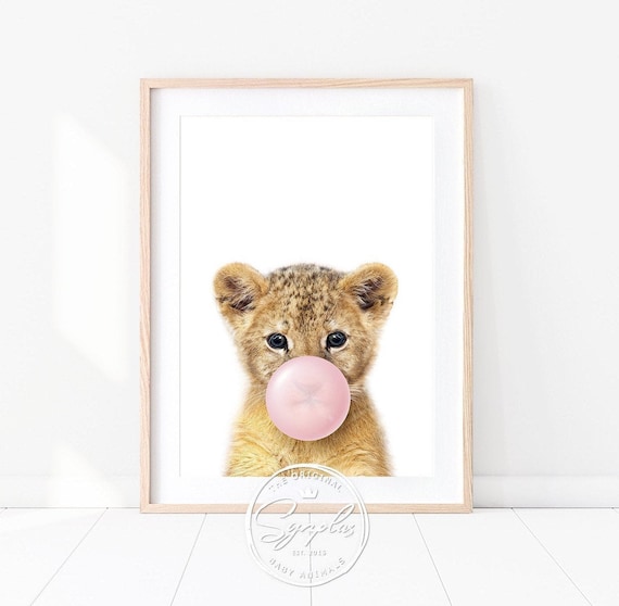 Baby Lion With Pink Bubble Gum Lion Blowing Bubble Gum - Etsy