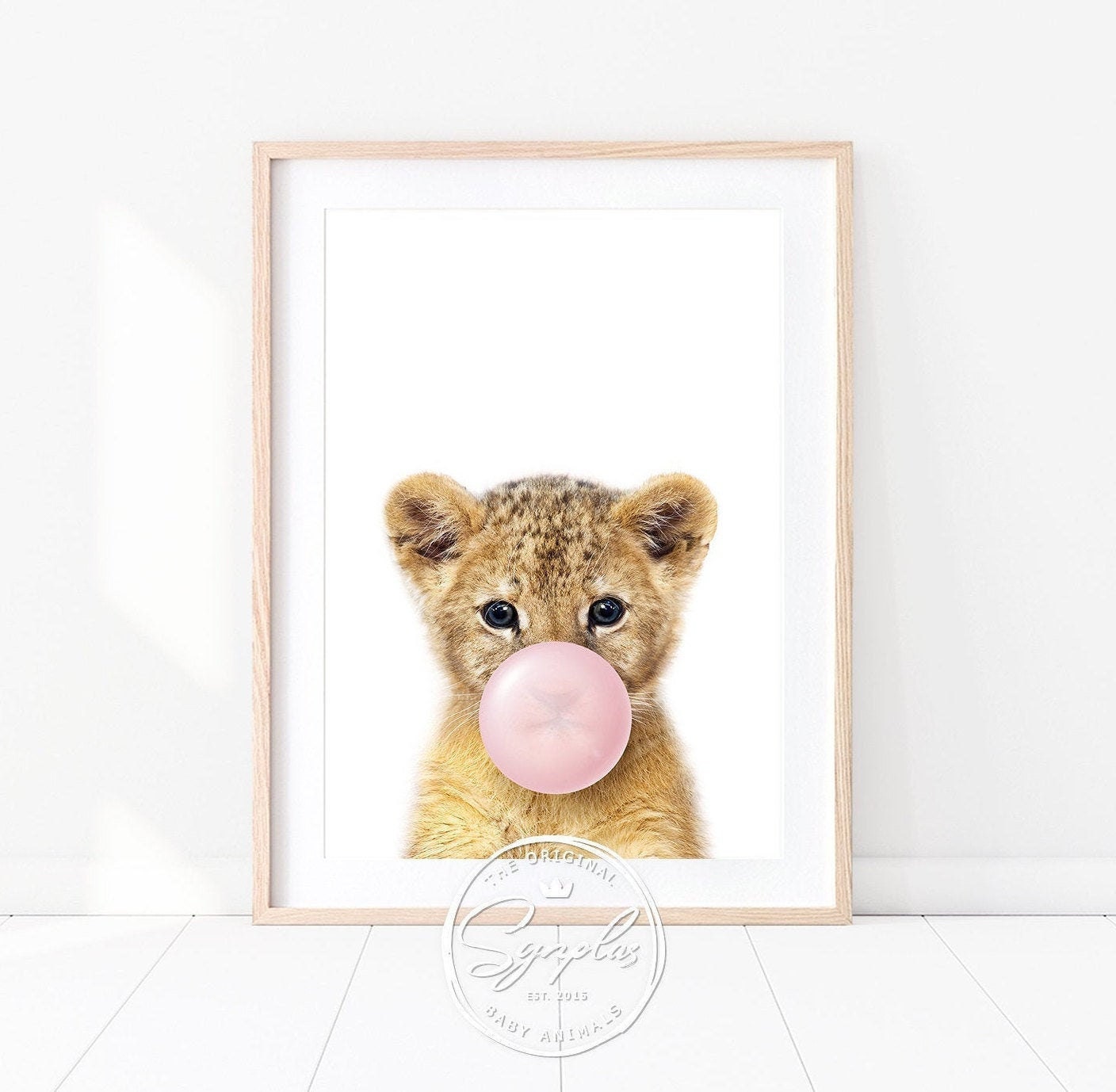 Baby Lion With Pink Bubble Gum, Lion Blowing Bubble Gum, Safari Nursery ...