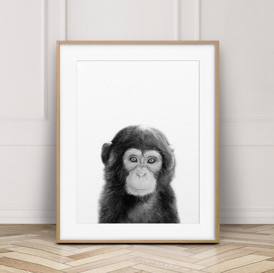 Baby Monkey Print, Jungle Animal Wall Art, Nursery Decor, Cute Baby ...