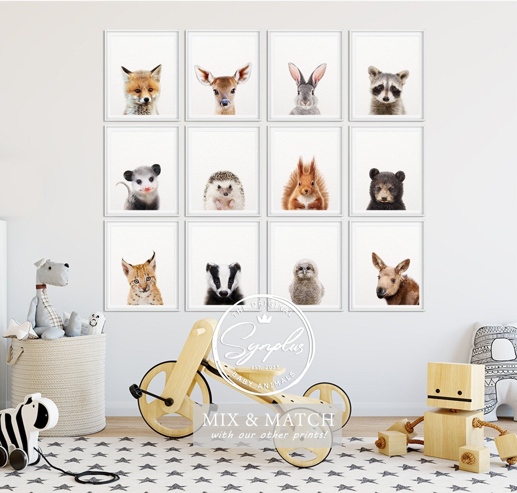 Woodland Nursery Decor Baby Animals Set 8 Fox Bear Deer Wolf | Etsy