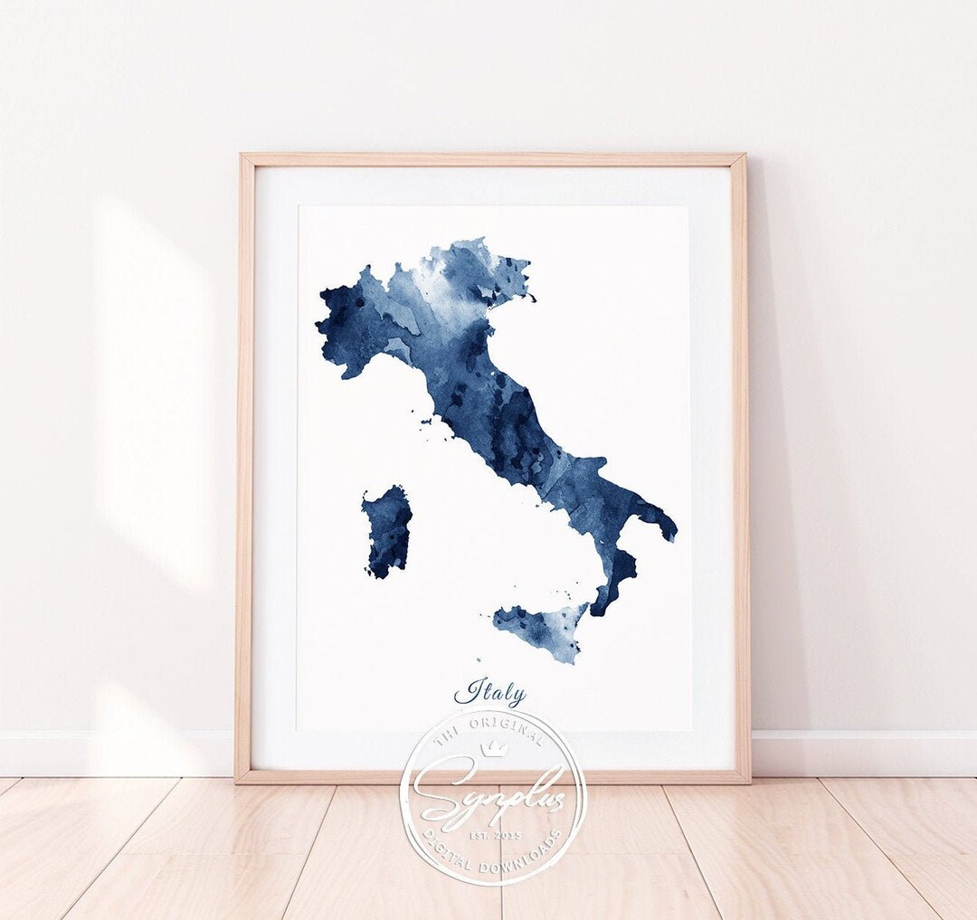 Italy Map Print, Italy Wall Art, Italy Watercolor Blue, Italy ...