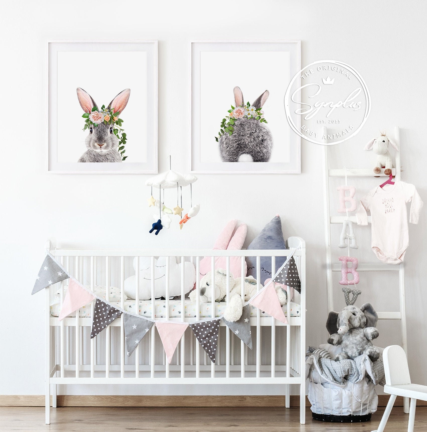 Rabbit Print Set of 2 Bunny Prints Bunny Flower Crown Bunny | Etsy