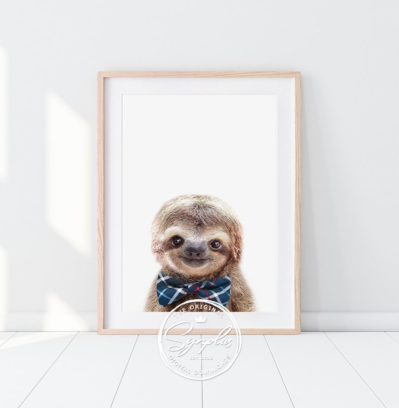 Baby Sloth With Bow Tie Print, Baby Animals & Bow Ties, Nursery Decor ...