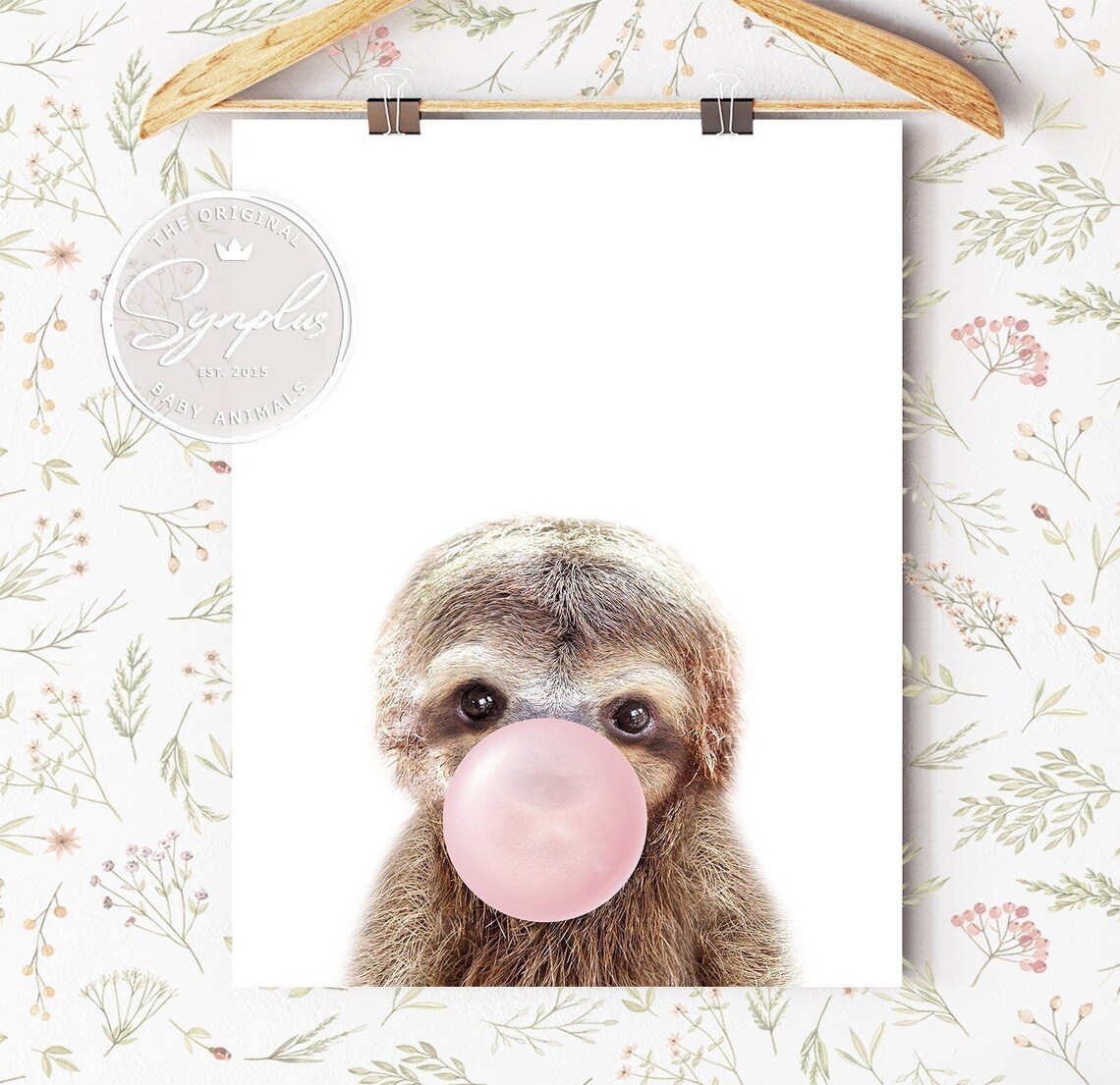 Baby Sloth With Pink Bubble Gum, Sloth Blowing Bubble Gum, Nursery ...