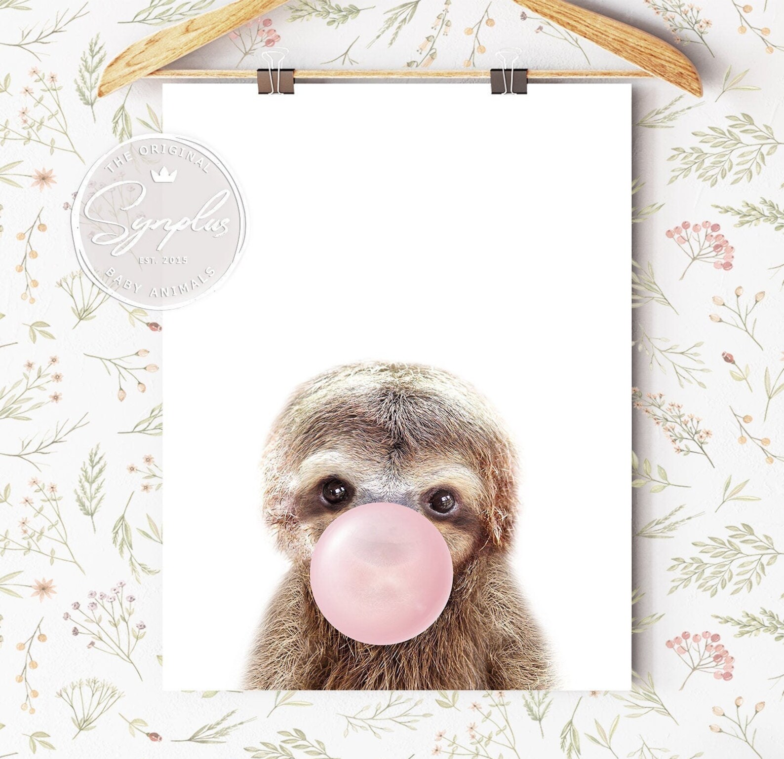 Baby Sloth With Pink Bubble Gum Sloth Blowing Bubble Gum - Etsy