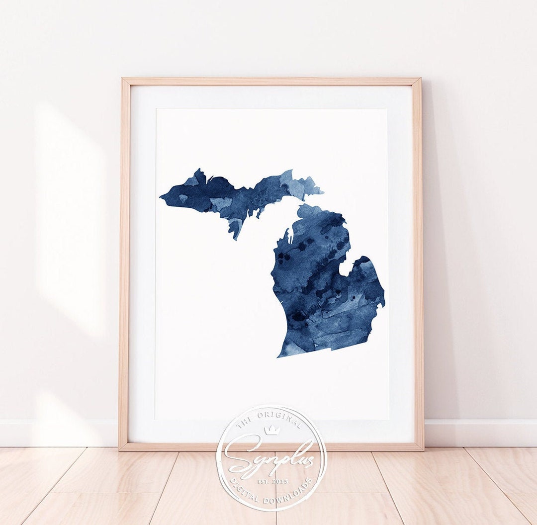 Michigan Print, Michigan State Map, Michigan US Wall Art, Michigan ...