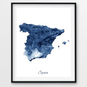 Spain Map Print, Spain Wall Art, Spain Watercolor Blue, Navy, Spain Map ...