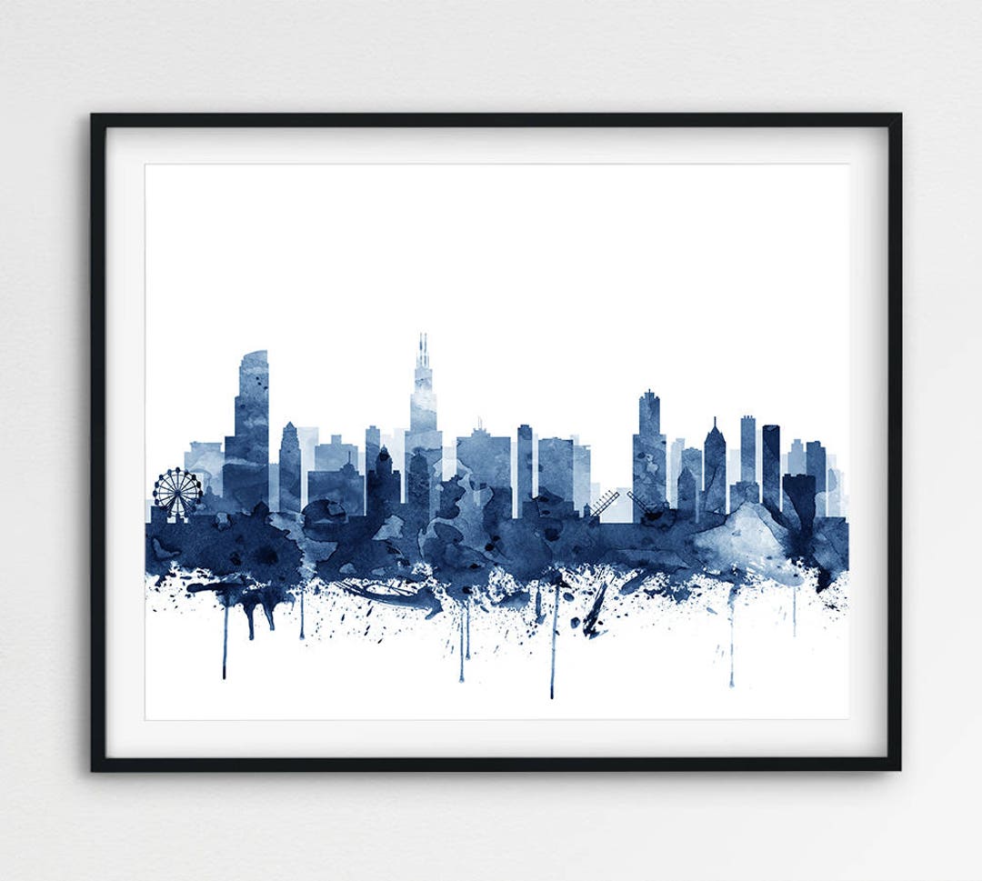 Chicago Skyline Print, Chicago Illinois Cityscape, Chicago Watercolor ...