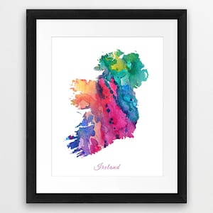 Ireland Map Print, Ireland Watercolor Map, Ireland Blue Green Orange ...