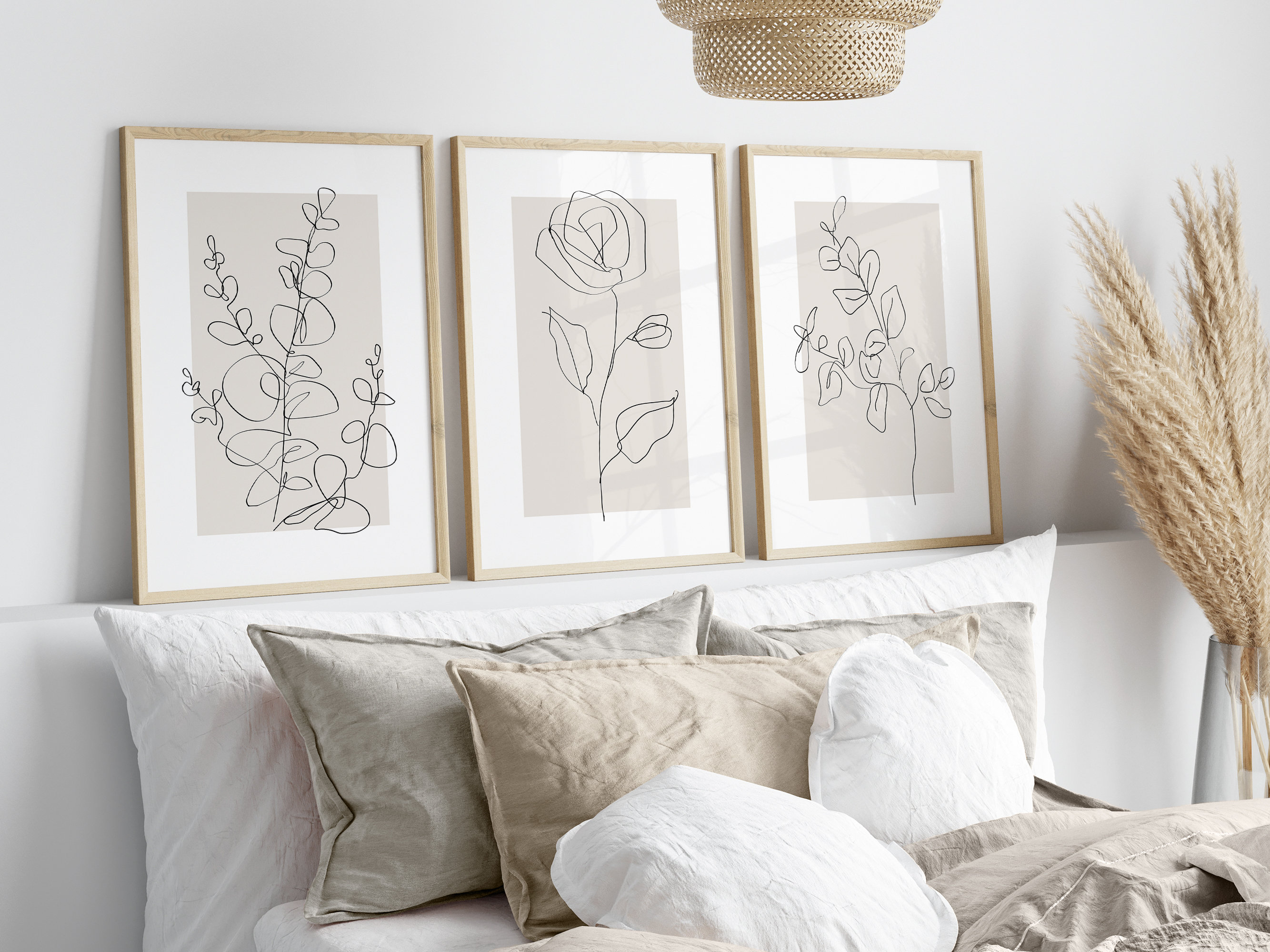 Neutral Wall Art Prints Botanical Line Art Set of 3 Beige - Etsy